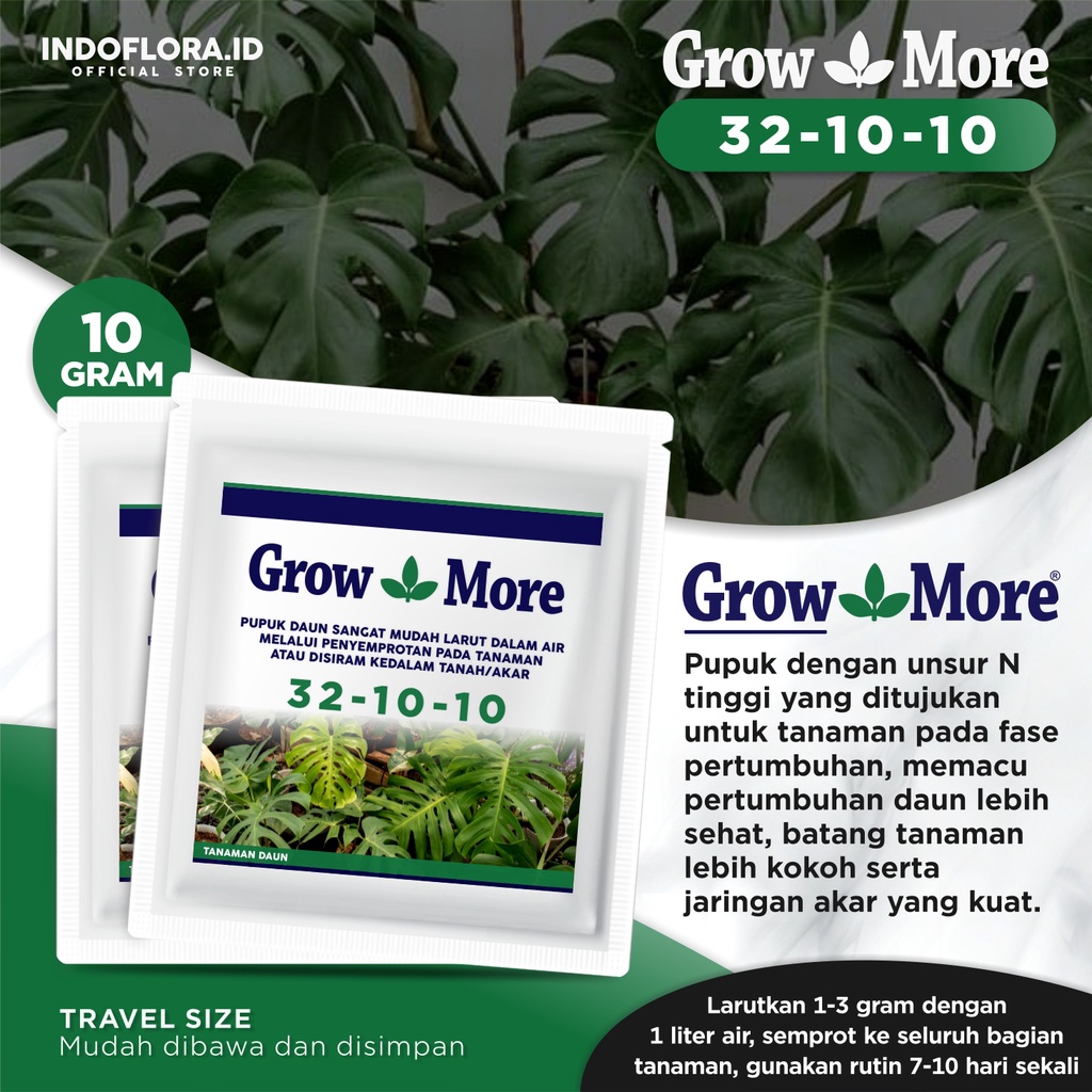 Jual Pupuk Tanaman Hias Daun NPK Growmore Hijau 32 10 10 Sachet 10 Gram | Shopee Indonesia