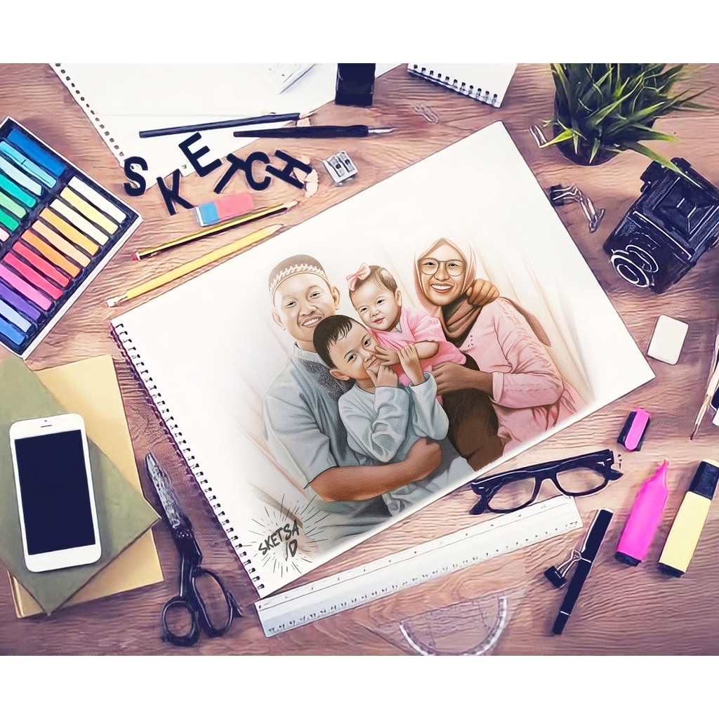 Jual Kado Unik Sketsa Wajah A3, Kado Ulang tahun, Kado Pernikahan, Kado ...