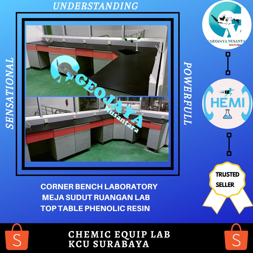 Jual CORNER BENCH LABORATORY / MEJA SUDUT RUANGAN LAB TABLE PHENOLIC ...