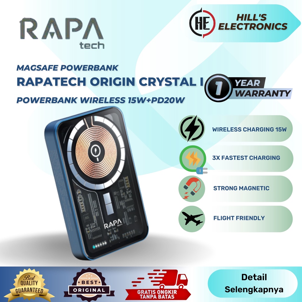 Jual RAPAtech Powerbank Magsafe Origin Crystal I Wireless 15W+PD20W ...