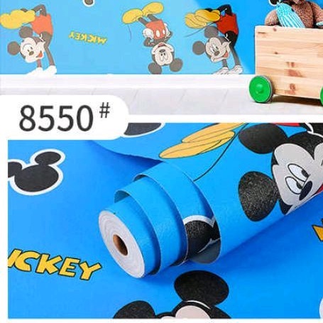 Jual Wallpaper Sticker Dinding Kartun Kamar Tidur Anak Karakter Anak Mickey Mouse Biru Dekorasi ...