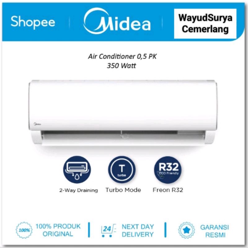 Jual Midea AC Standard MSAF-05CRN2 1/2 PK (0.5 PK) 350 Watt -Freon R32 ...