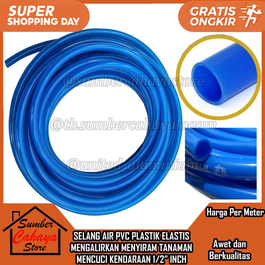 Jual SELANG AIR PLASTIK PVC TEBAL PELASTIK ELASTIS PER 1 METER 1/2" INCH INCHI IN INCI PIPA PIPE ...