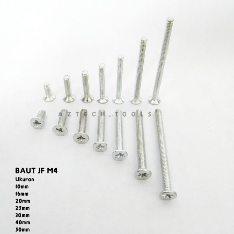 Jual Baut JF / Sekrup flat / skrup machine screw / mur jf galvanis putih M4 per 50pcs | Shopee ...
