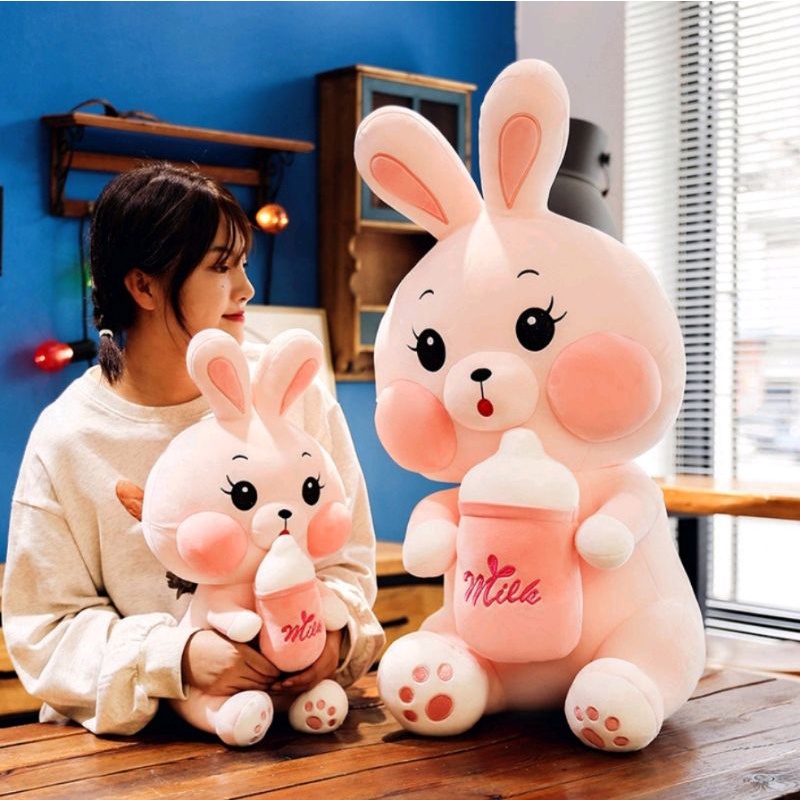 Jual Boneka Kelinci Rabbit Pink Milk Bottle Pegang Dot Susu Bahan Plush ...