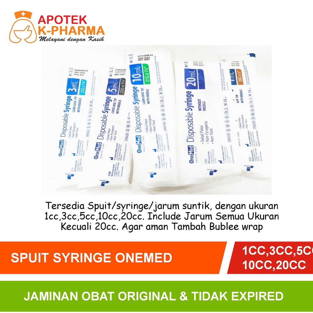 Jual Spuit Syringe Onemed Eceran Ukuran 1ml, 3ml, 5ml, 10ml, 20ml Ready ...