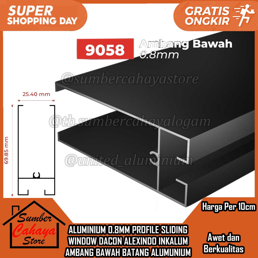 Jual Alumunium aluminium Ambang Bawah Profile 9058 Sliding Window PER ...