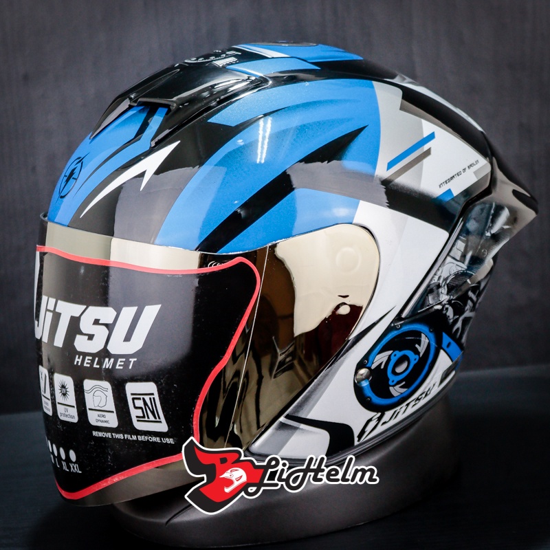 Jual JITSU HELM JS1 MOTO ENGINE | BLACK BLUE | HAL FACE | Shopee Indonesia