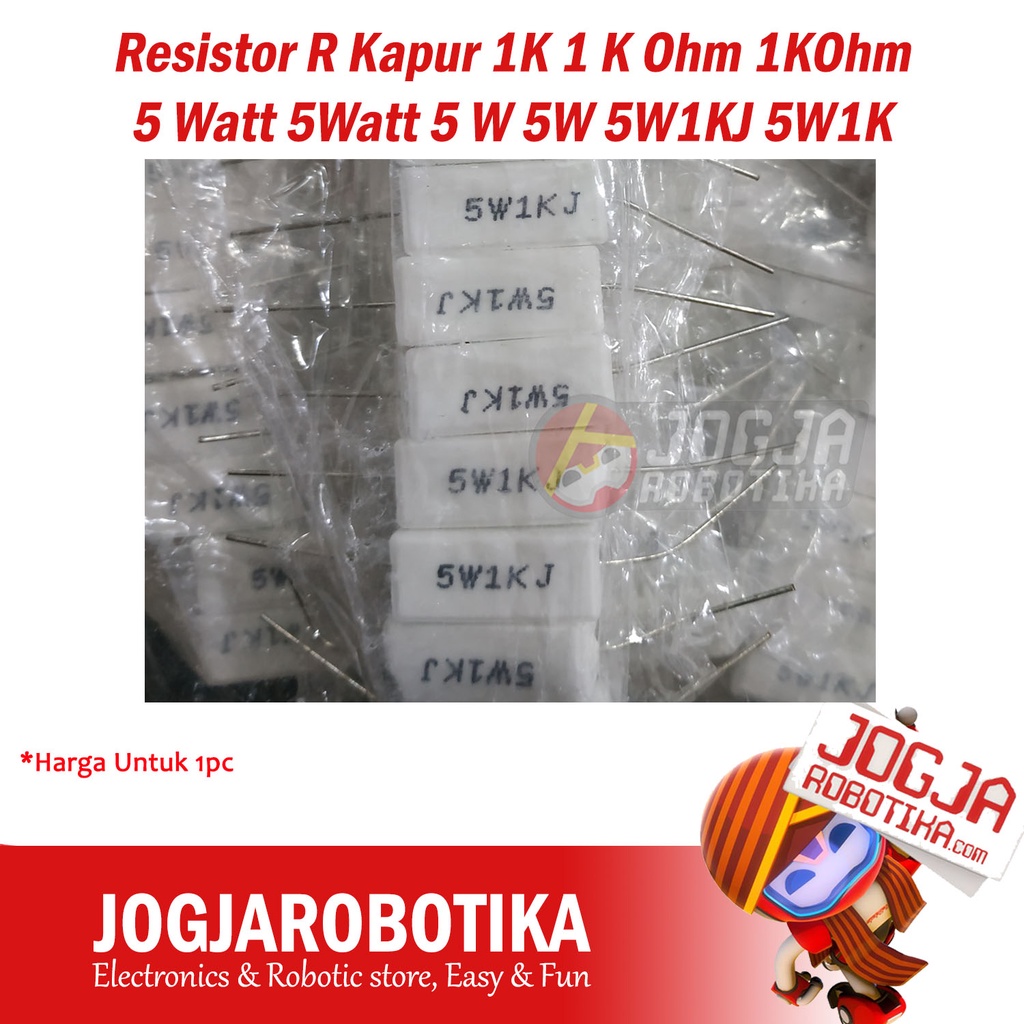 Jual Resistor R Kapur 1K 1 K Ohm 1KOhm 5 Watt 5Watt 5 W 5W 5W1KJ 5W1K | Shopee Indonesia