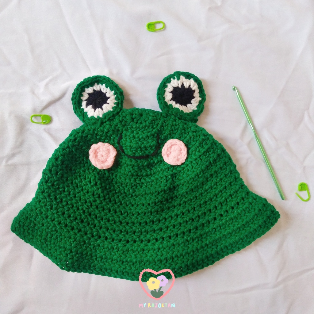 Jual Crochet Keroppi Bucket Hat | Topi Rajut Keroppi | Shopee Indonesia