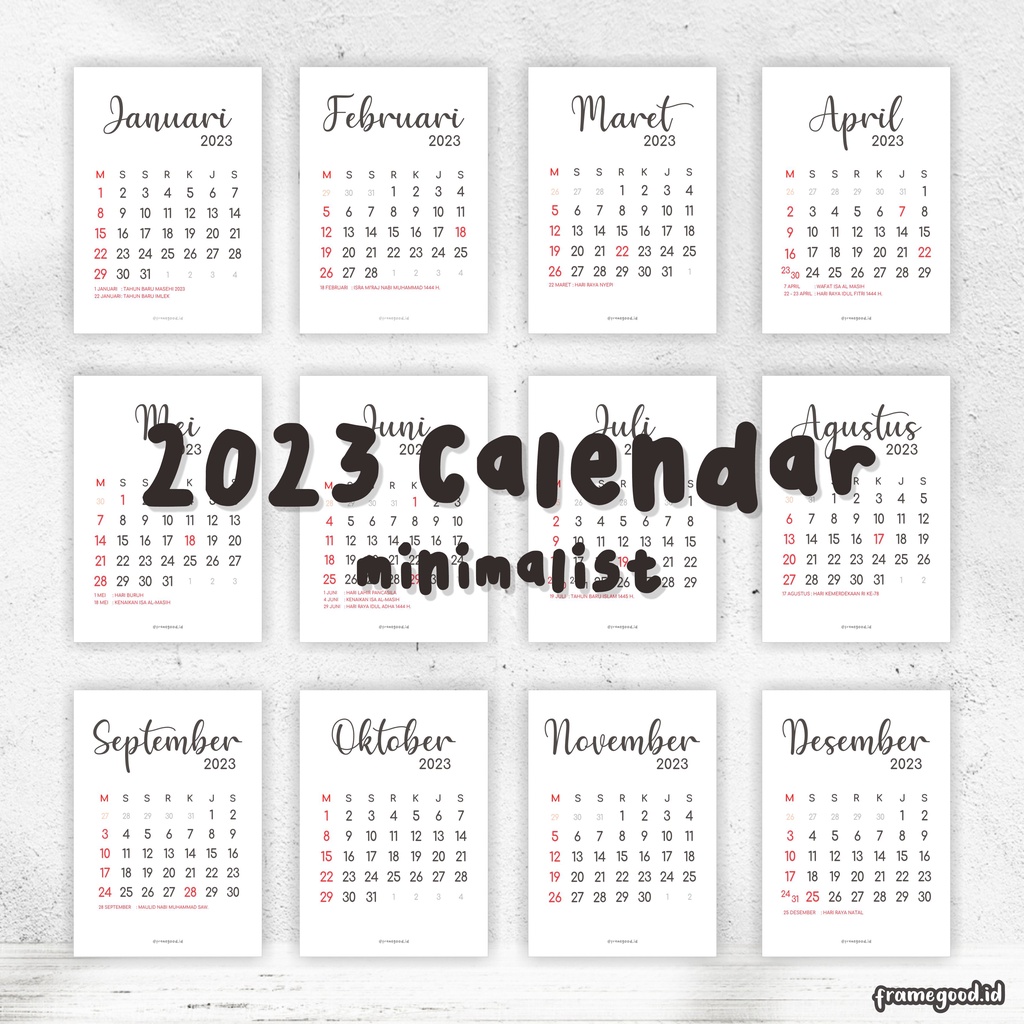 Jual 2023 MONTHLY CALENDAR minimalist/ kalender poster bulanan ...