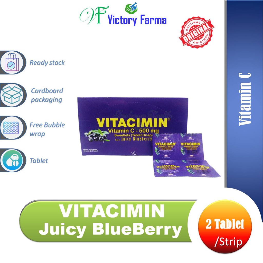 Jual Vitacimin Juicy Blueberry Strip @ 2 Tablet/ Vitamin C | Shopee ...