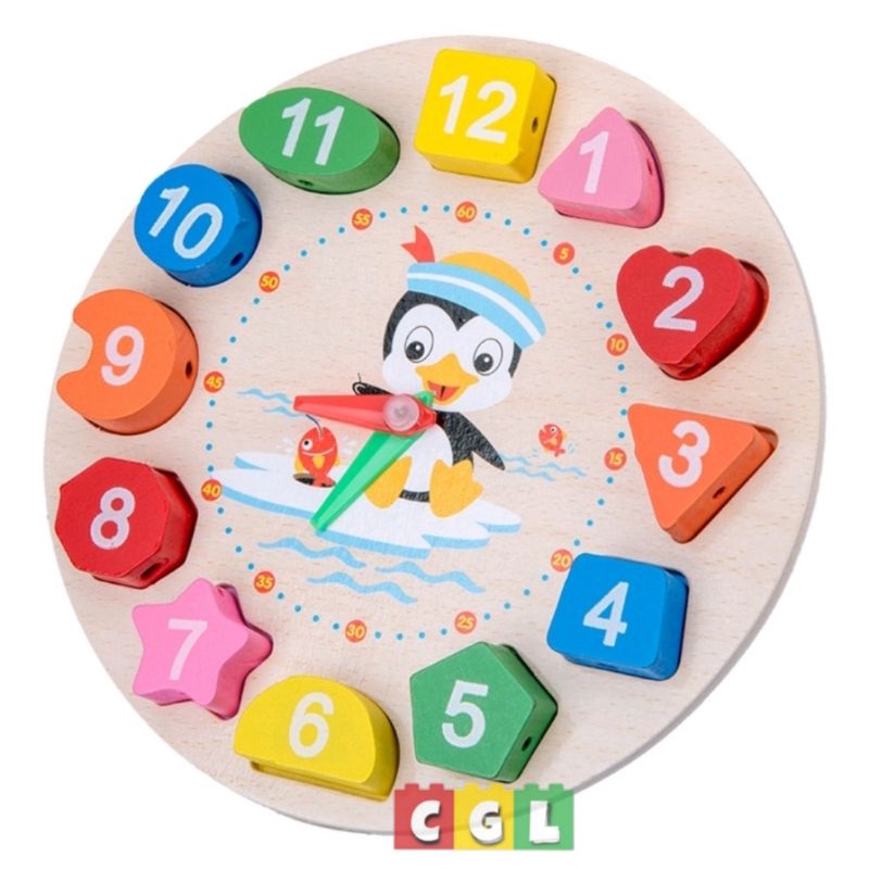 Jual Mainan Edukasi Montenssori Puzzle Jam Kayu Penguin Beaded Clock ...