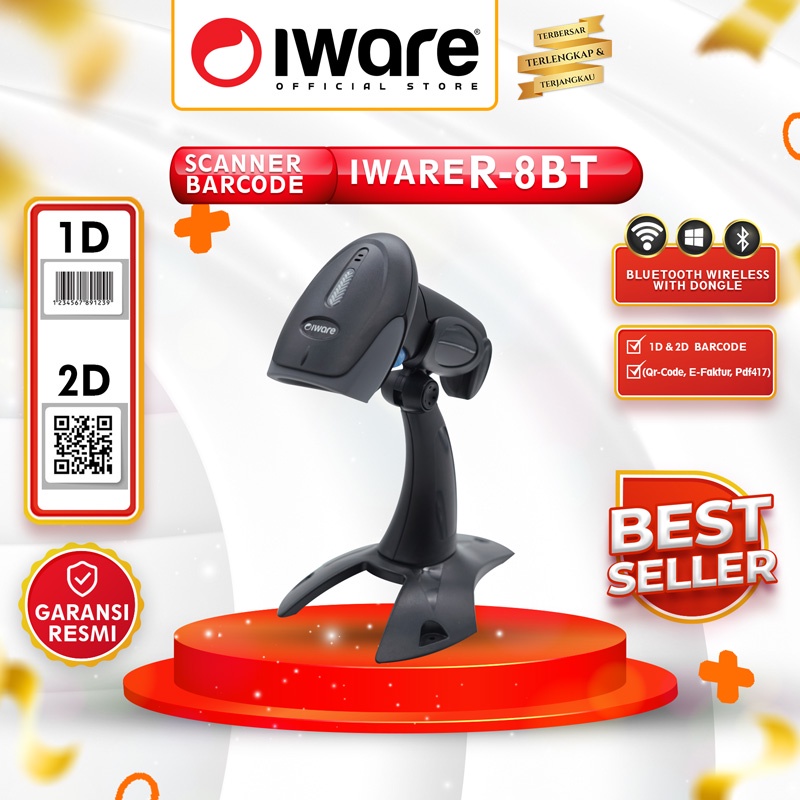 Jual IWARE SCANNER BARCODE BLUETOOTH WIRELESS 2D IWARE R8BT WITH STAND ...
