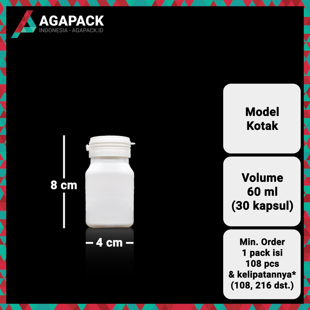 Jual Botol Kapsul Putih 60ml 60 ml Kotak Plastik Obat Herbal isi 30 ...