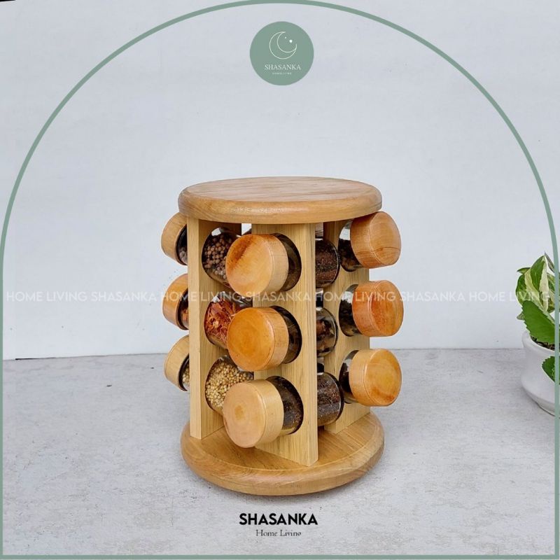 Jual Rak Bumbu Dapur Susun Kayu Putar / Botol bumbu kaca tempat bumbu ...