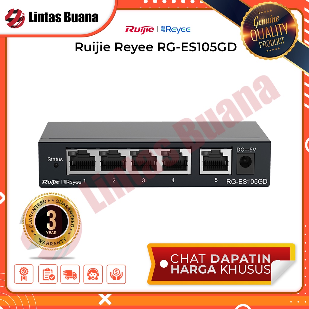Jual Ruijie Reyee RG-ES105GD 5 Port Gigabit unmanaged Switch Metal Case ...