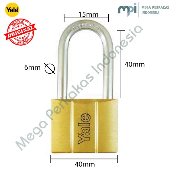 Jual GEMBOK YALE 40 mm Panjang Brass Padlock Series V140 40LS40 Murah | Shopee Indonesia