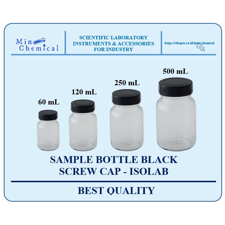 Jual Botol Sampel Tutup Ulir Hitam | 60 mL / 120 mL / 250 mL / 500 mL ...