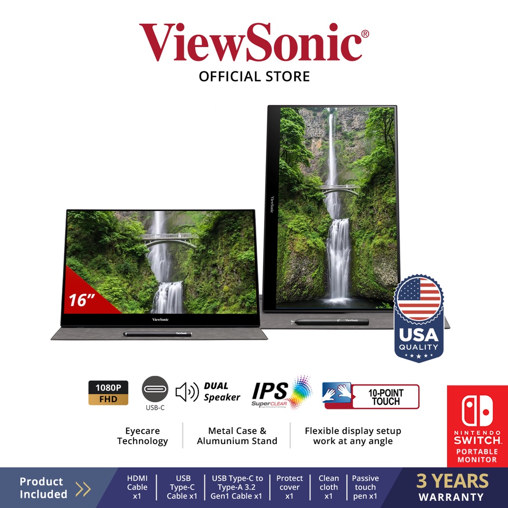 Jual ViewSonic TD1655 - 15.6" Portable Touch Monitor | 1080p | USB-C ...