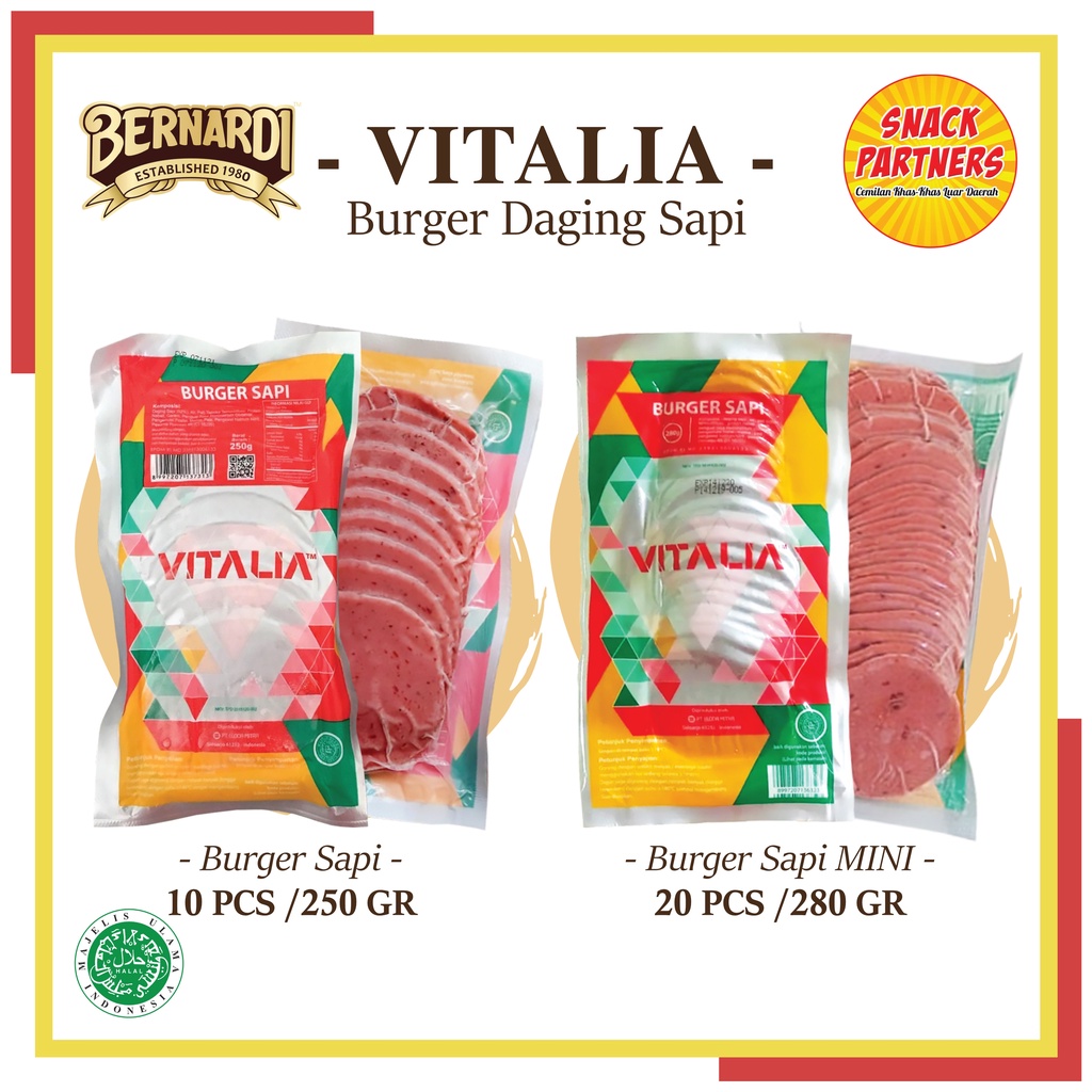 Jual VITALIA Beef Burger / Burger Daging Sapi 10 PCS / 250 GR | Mini 20 ...