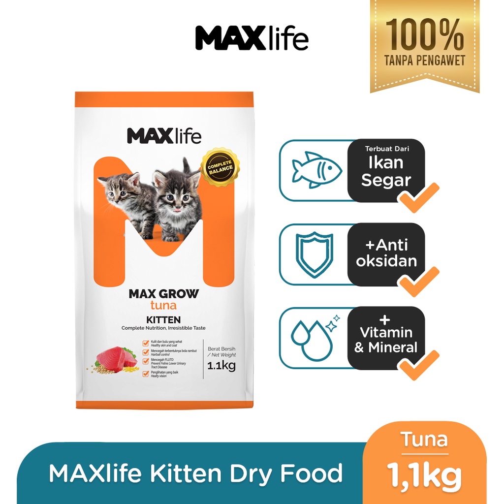 Jual MAXlife Dry Cat Food Kitten Tuna 1.1 Kg | Shopee Indonesia