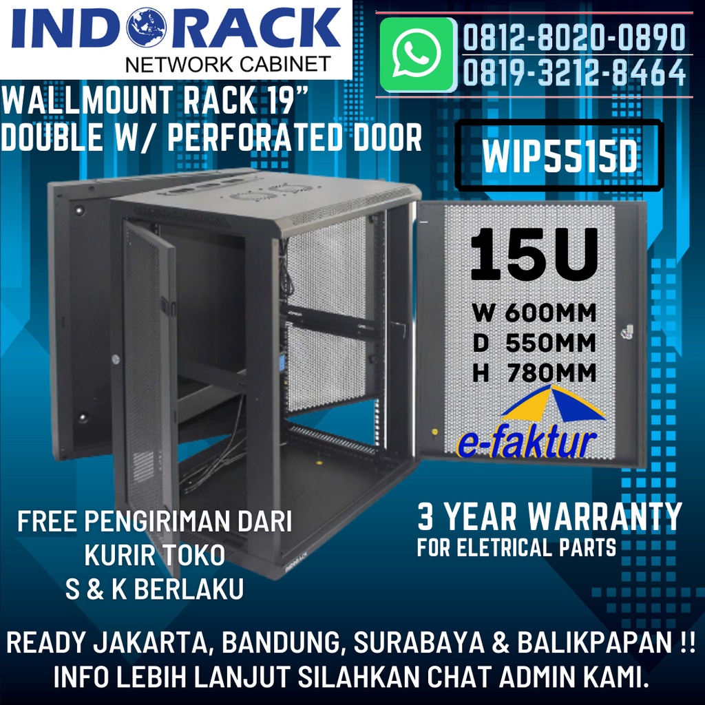 Jual INDORACK Wallmount Rack 15U Depth 550mm Double W/Perforated Door ...