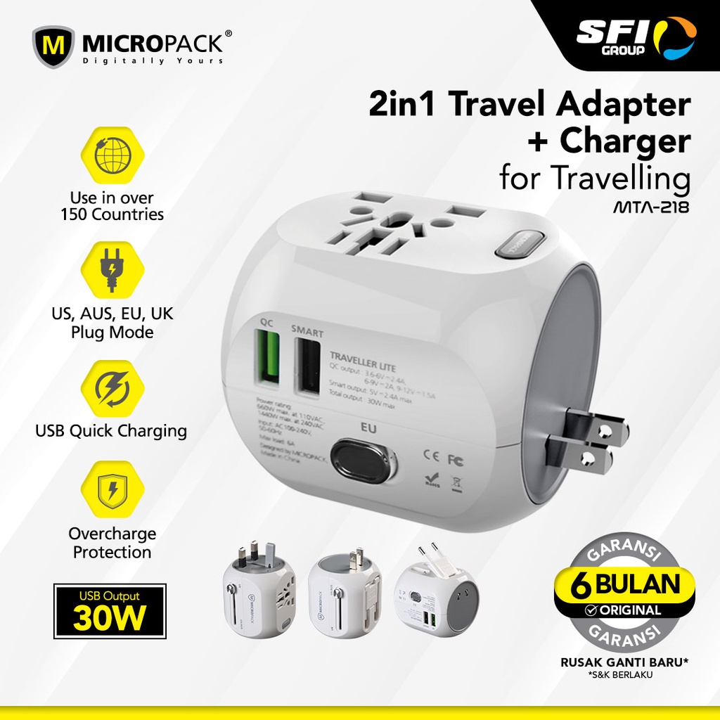 Jual Micropack Travel Adapter QC and Smart IC USB A Charging Port - MTA ...