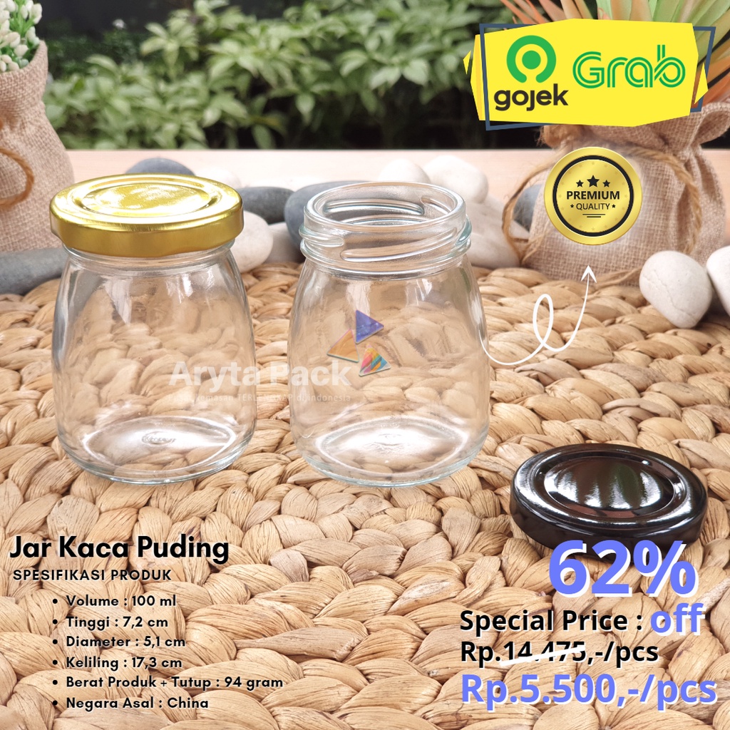 Jual Jar kaca 100ml puding cake glass jar toples tutup ulir kaleng emas ...