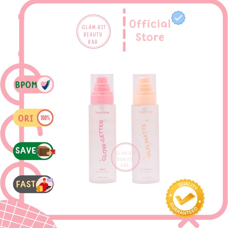 Jual Luxcrime setting spray glow matte full size 150ml | Shopee Indonesia