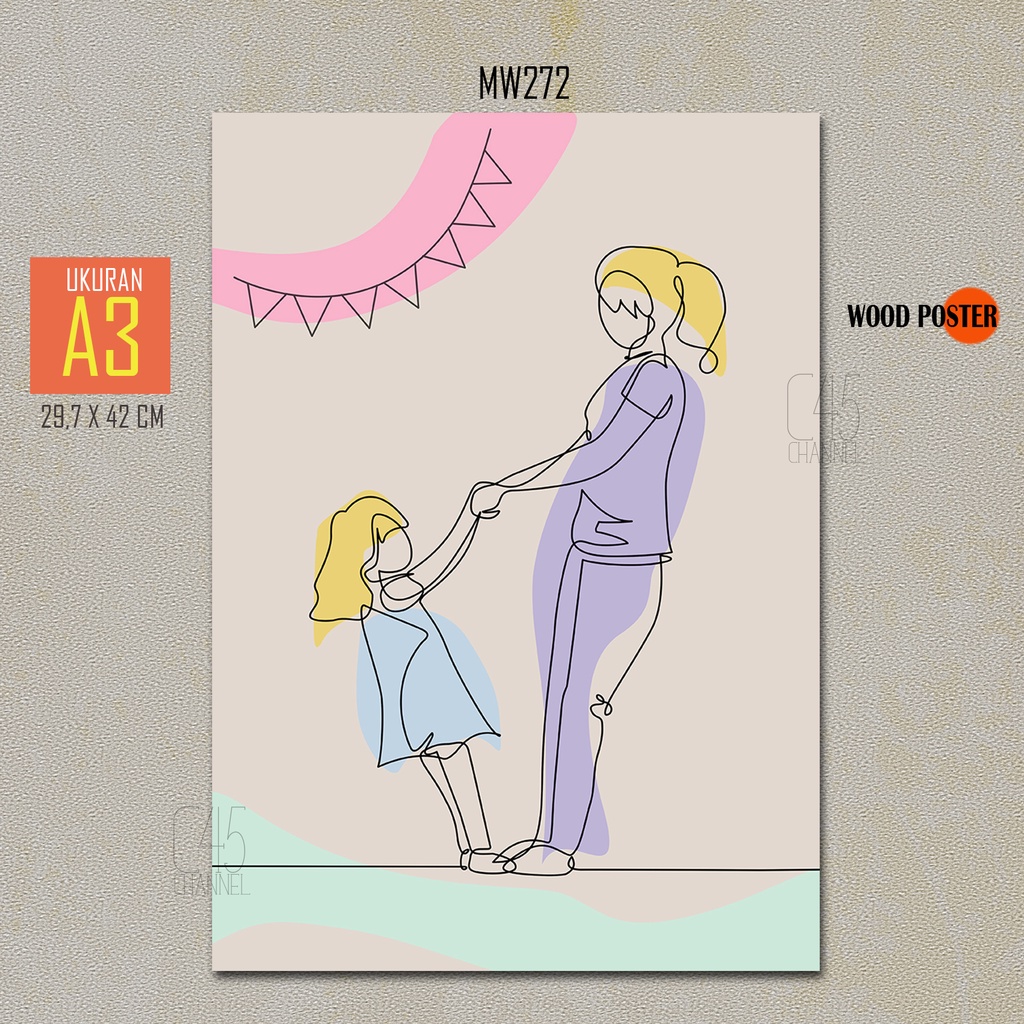 Jual Poster Kayu Kenangan Hari Ibu Hiasan Dinding Line Art Pajangan ...