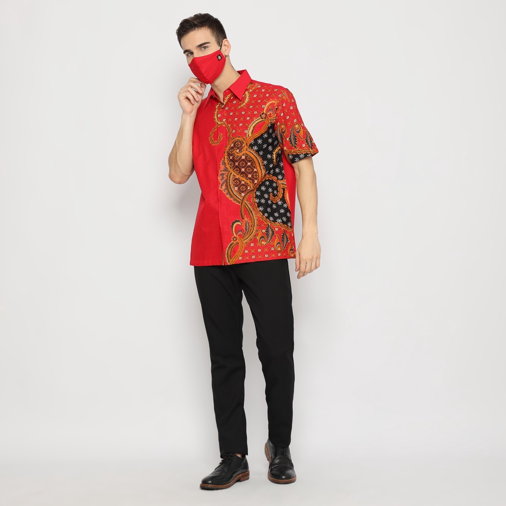 Jual Batik Semar Kemeja Lengan Pendek Visc Candra Asri Bersemi Merah ...