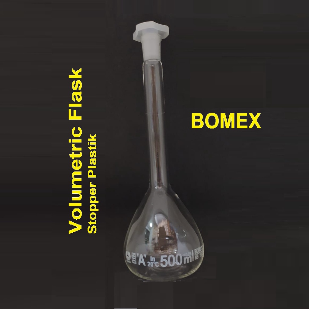 Jual LABU UKUR 500 ML | LABU TAKAR | VOLUMETRIC FLASK WITH STOPPER BOMEX | Shopee Indonesia