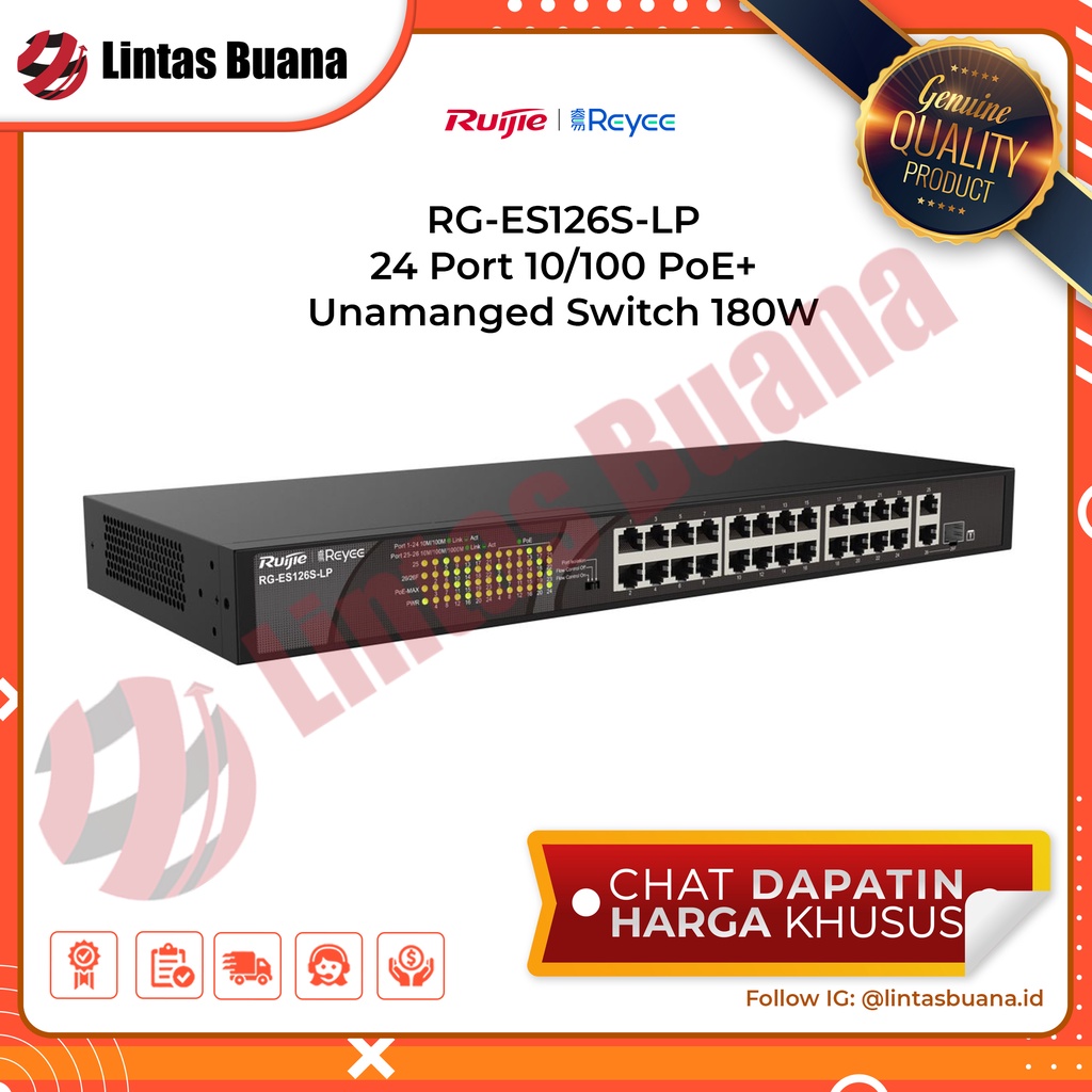 Harga RUIJIE-RG-ES126S-LP-24-PORT-10-100-UNMANAGED-POE-SWITCH-WITH-180W Terbaru Apr 2025 | BigGo ...