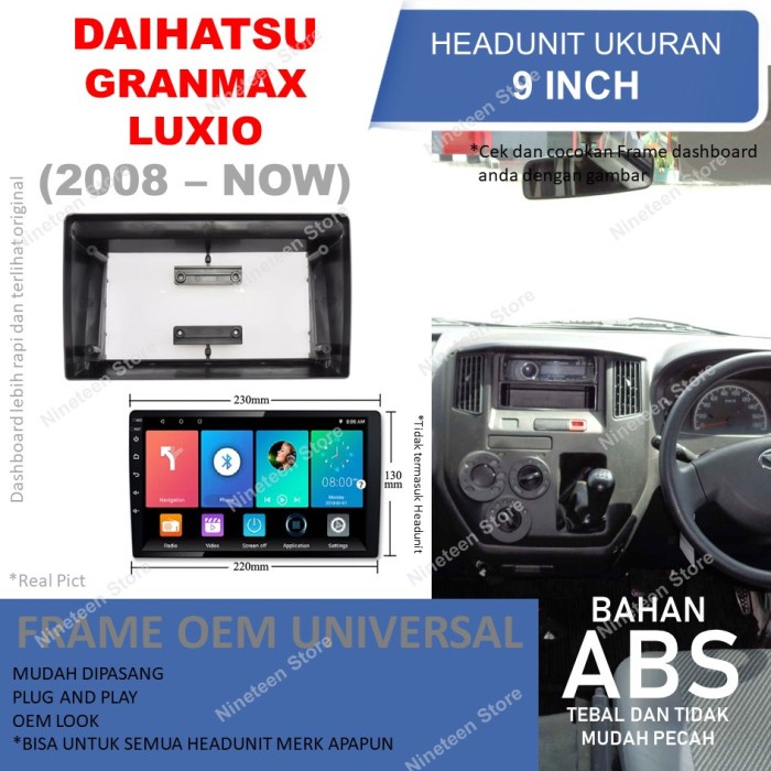 Jual Frame Panel Daihatsu Granmax Gran Max Luxio Head unit Android 9 ...