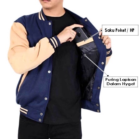 Jual Jaket Baseball Varsity Polos Full Pake Saku Dalam Ada Lapisan ...