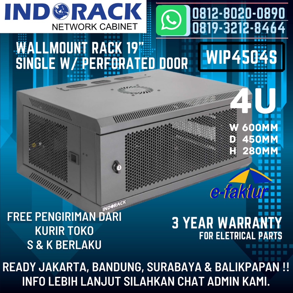 Jual INDORACK Wallmount Rack 4U DEPTH 450 Perforated/Single Door Rak ...