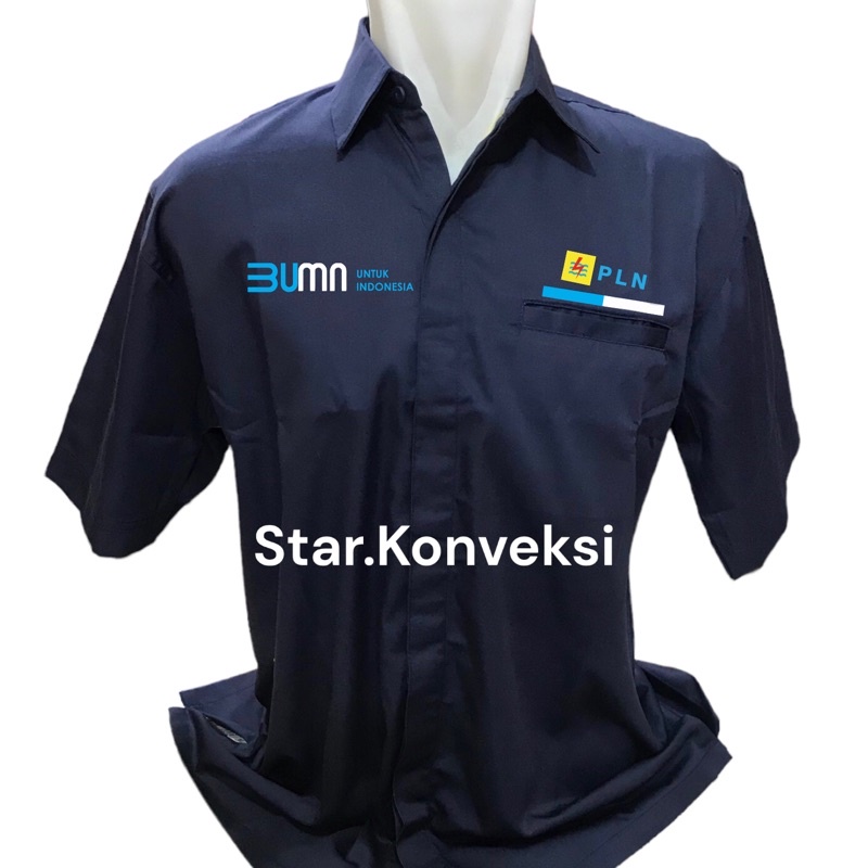 Jual Seragam Kerja Kemeja PDH Baju PLN BUMN PLN Lengan Pendek Lengan Panjang Warna Navy Biru ...