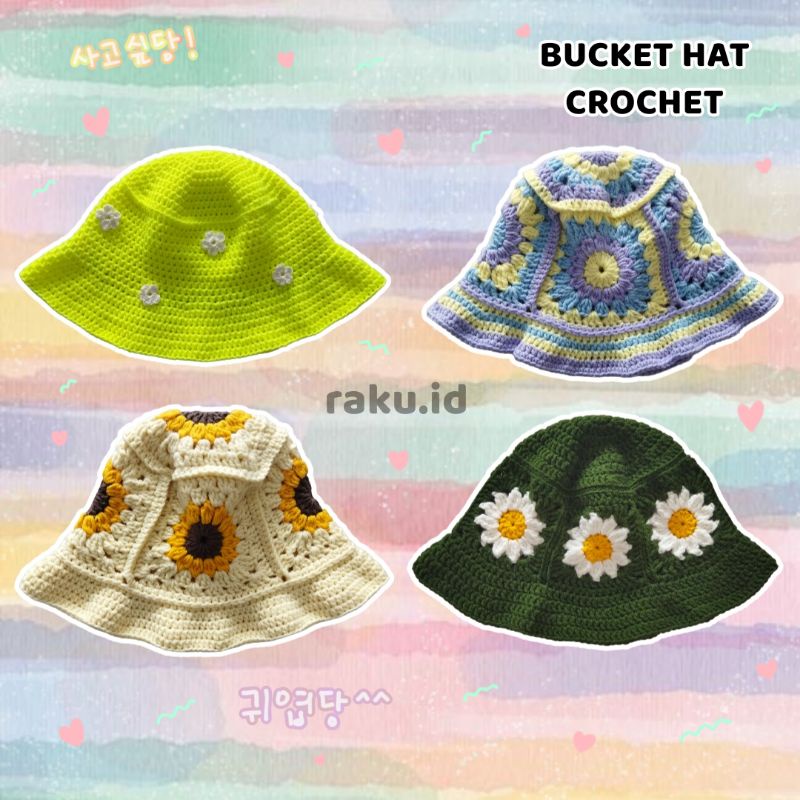 Jual BUCKET HAT CROCHET DAISY / SUNFLOWER // BUCKET HAT RAJUT BUNGA ...