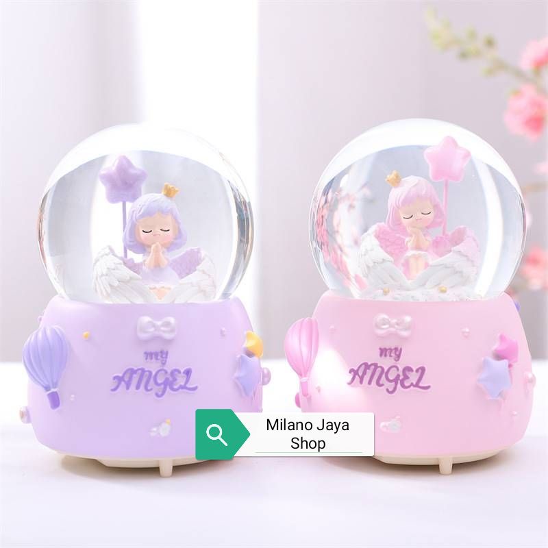 Jual Kotak Musik Bola Kristal Salju Snowball Lampu Music Box Girl Angel ...