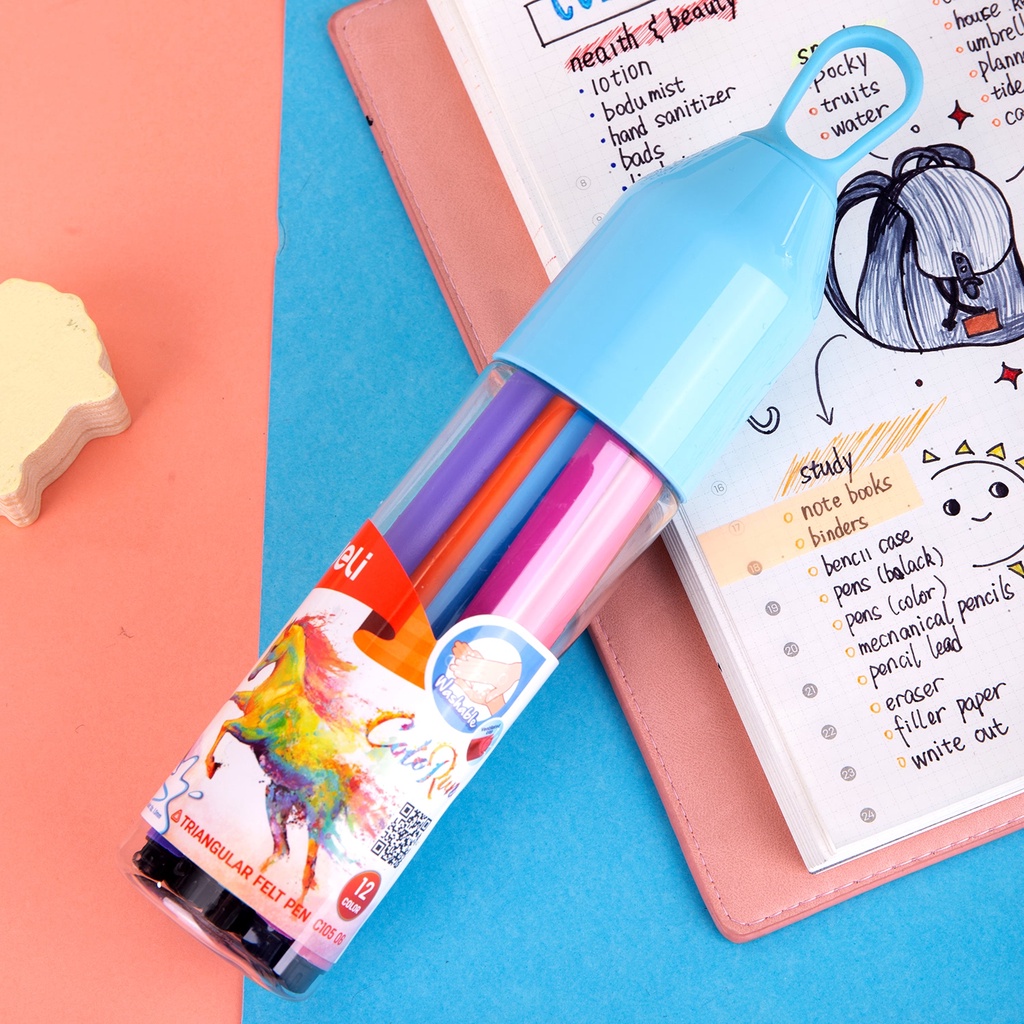 Jual Spidol DELI Triangular Felt Pen Colorun 12 Warna - C10506 | Shopee ...