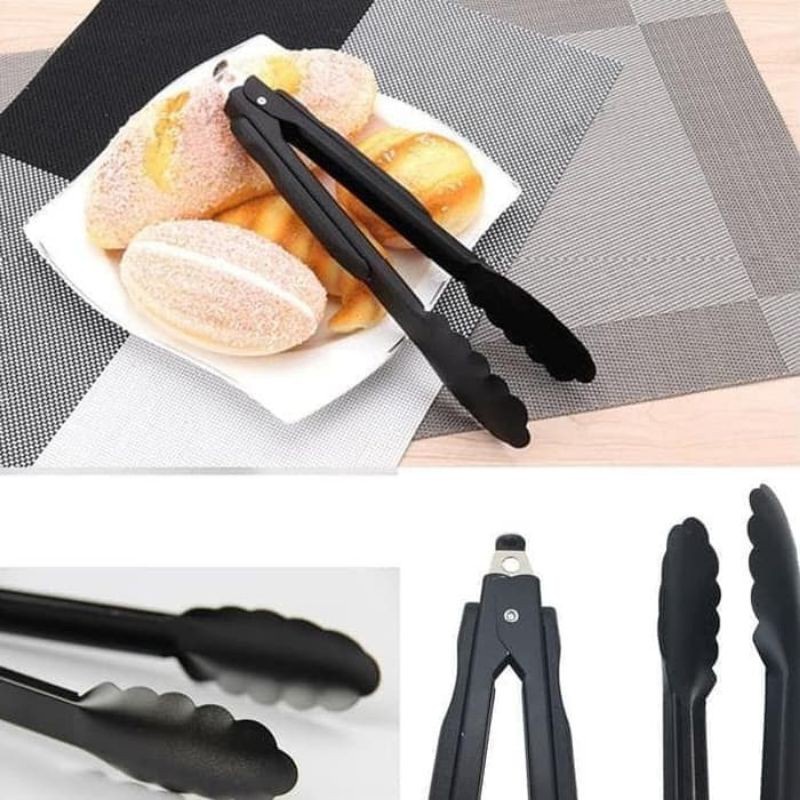 Jual Pencapit Makanan Hitam/ Pencapit Gorengan Tebal Stainless/ Capit ...