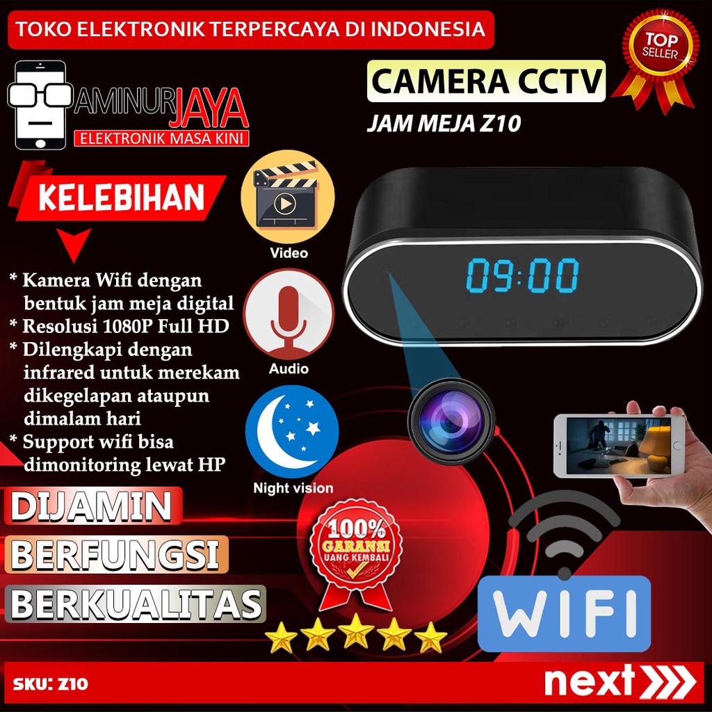 Jual Kamera Jam Meja Wifi Full HD 1080P Spy Cam Hidden Camera Digital ...
