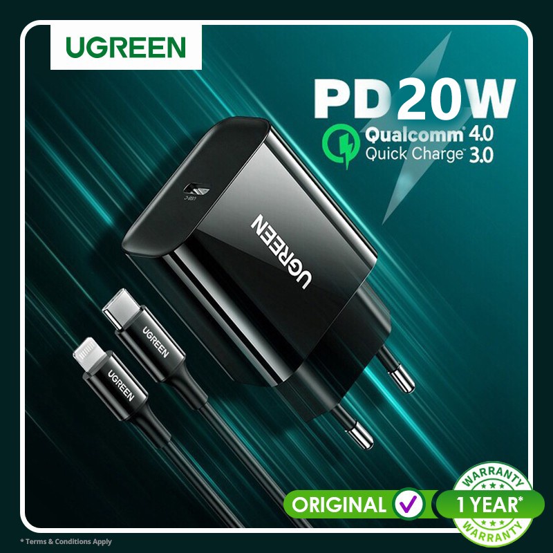 Jual Ugreen Bundle PD20W Fast Charger Type C to MFI Cable 1M - 50698 | Shopee Indonesia