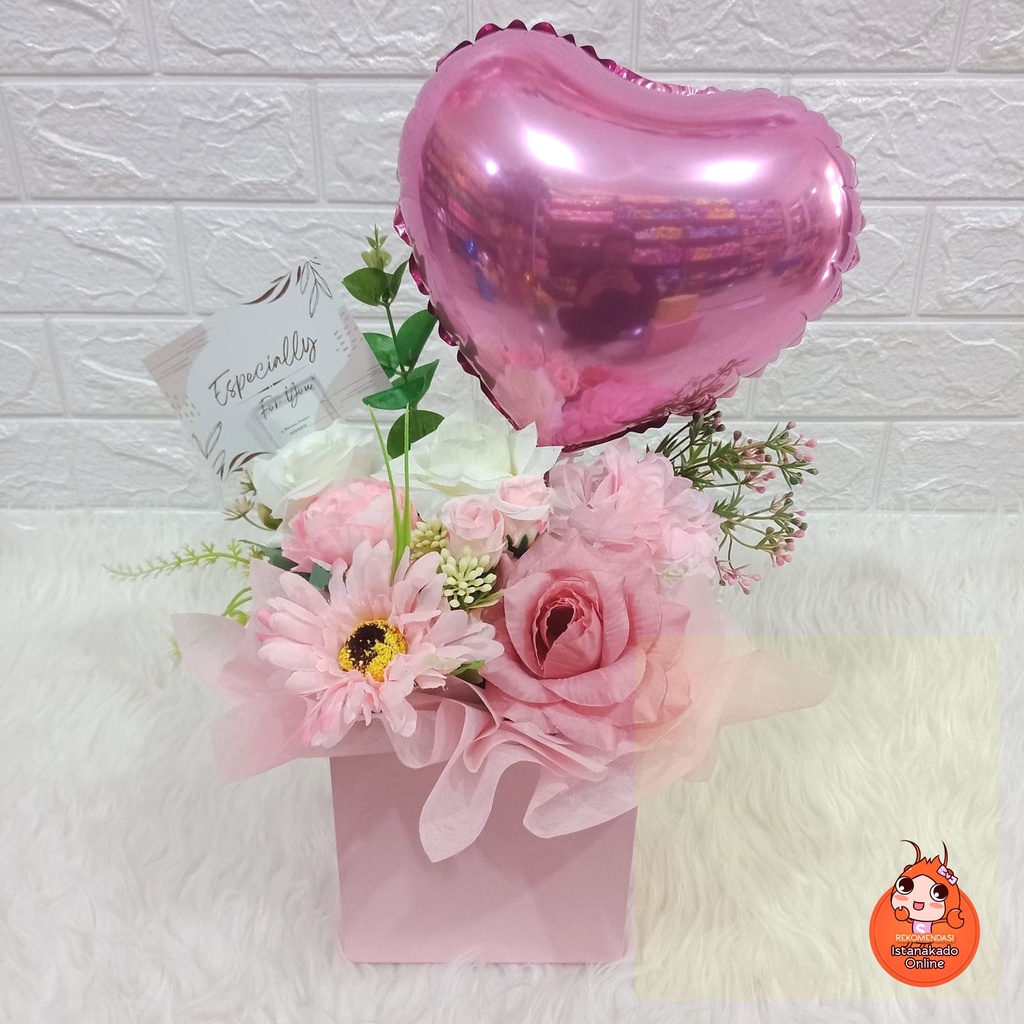 Jual BOUQUET BUNGA - Bucket Bunga | Balon Foil Love | ARTIFICIAL-PINK ...