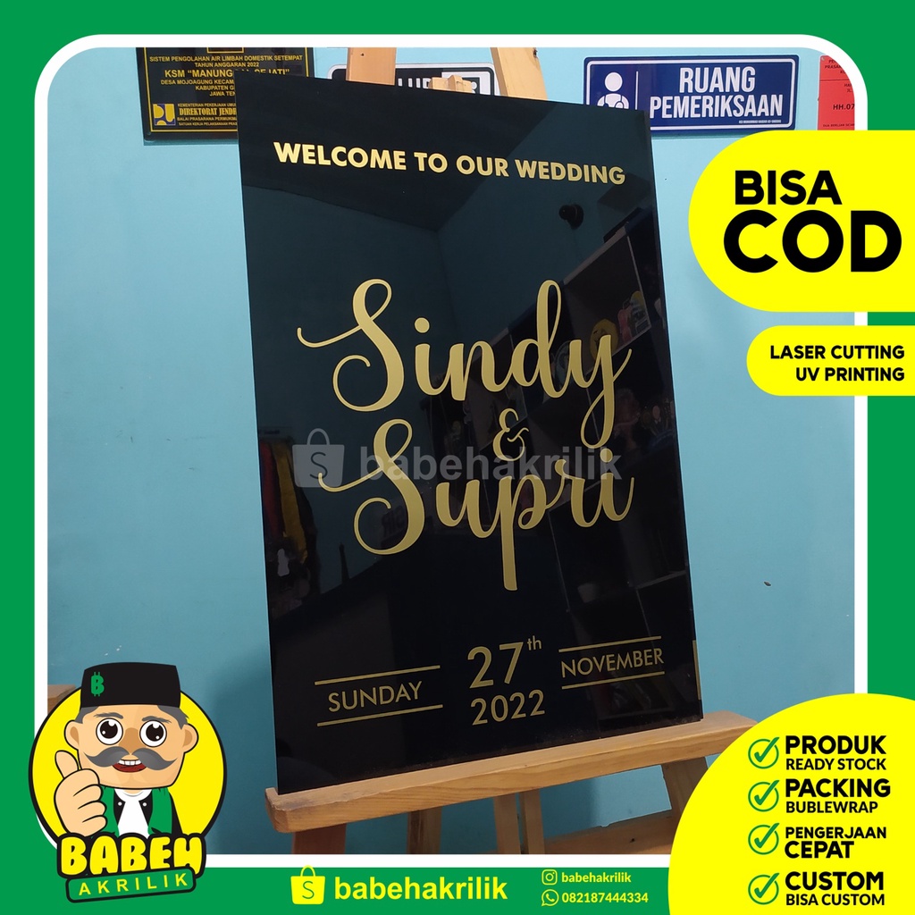 Jual Welcome Sign Acrylic Wedding 40 x 60 cm / Dekorasi Lamaran / Papan ...