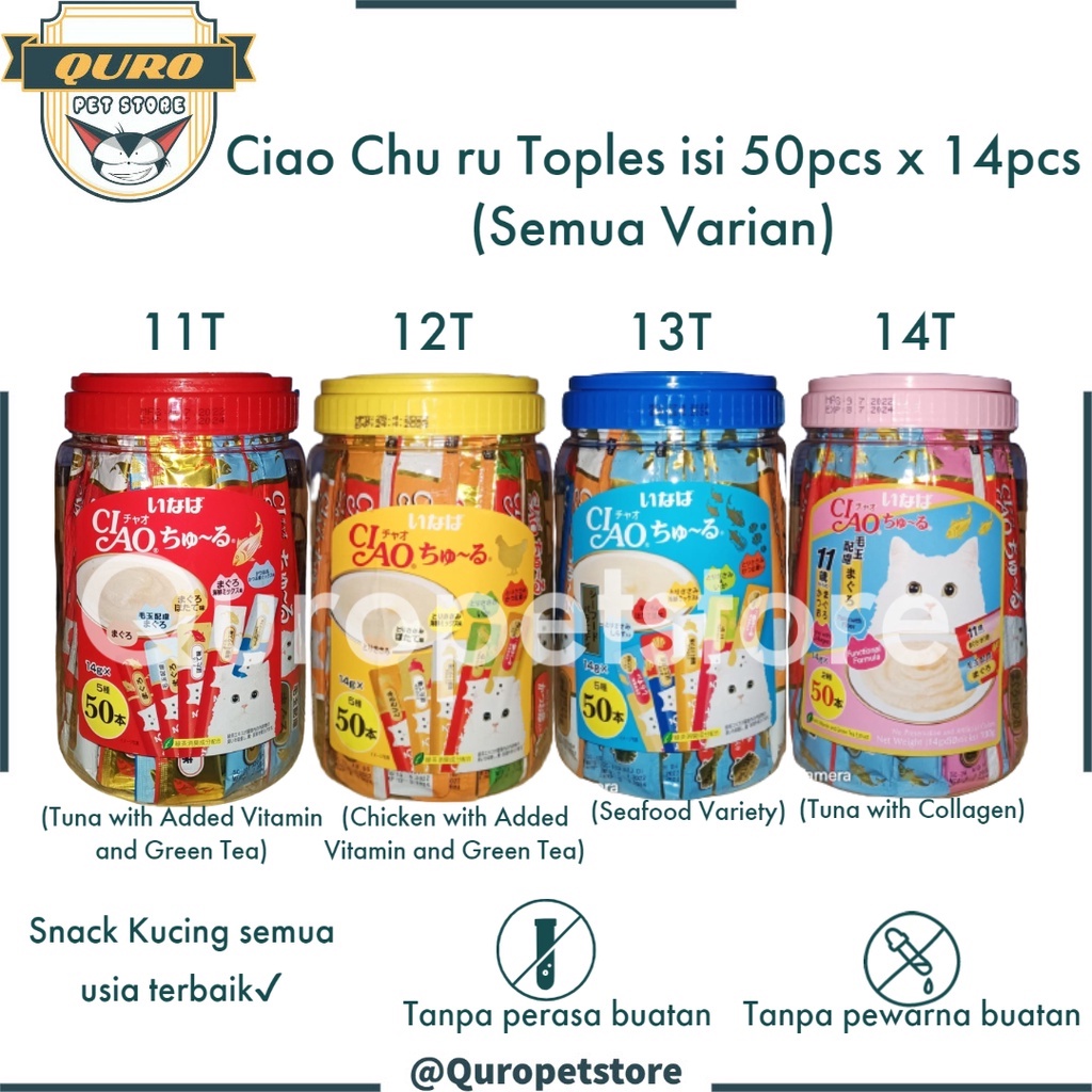 Jual Snack kucing Ciao Chu ru Toples isi 50pcs x 14gr semua varian | Shopee Indonesia