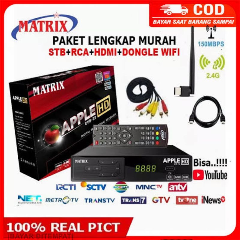 Jual STB DVBT2 MERK MATRIX MERAH PLUS DONGLE WIFI RCA HDMI PAKET STB ...