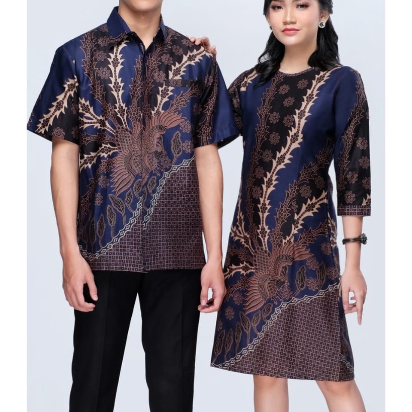 Jual COUPLE BIRU DRESS BATIK COUPLE DRESS BIRU SERAGAM DRESS BATIK BIRU ...
