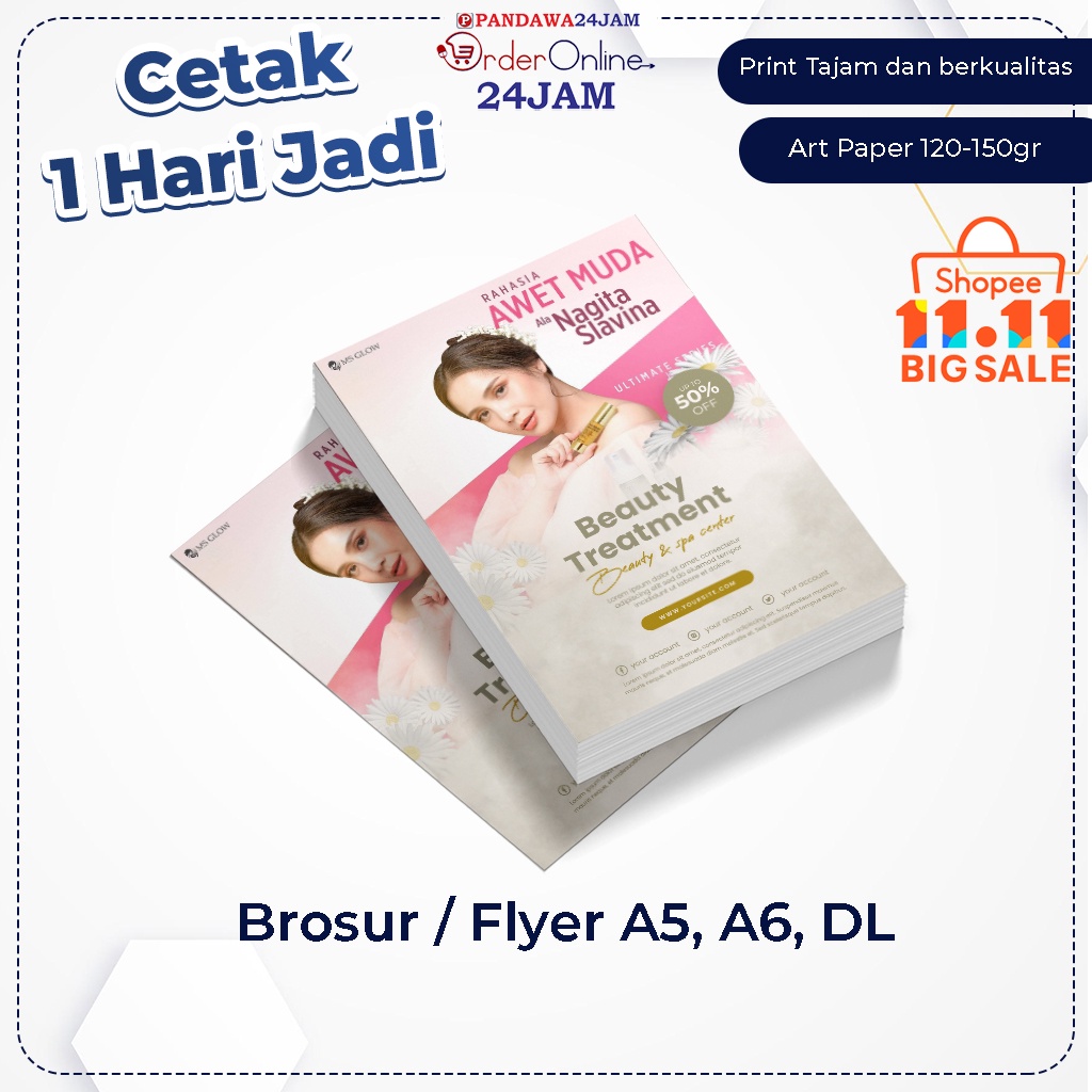 Jual Cetak brosur flyer A5 A6 DL custom laundry makanan sr12 ms glow ...
